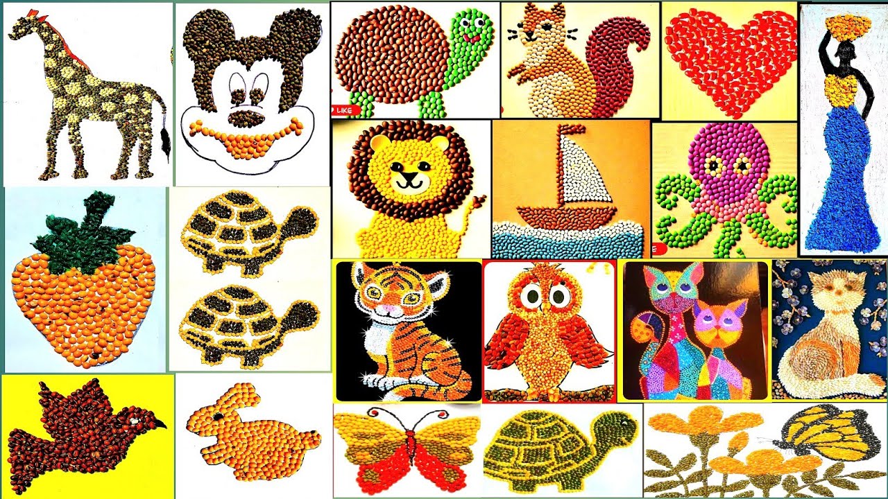 My All Kolase dari biji bijan Craft 🎨 🖼| Pulses Drawing | Rice Craft ...