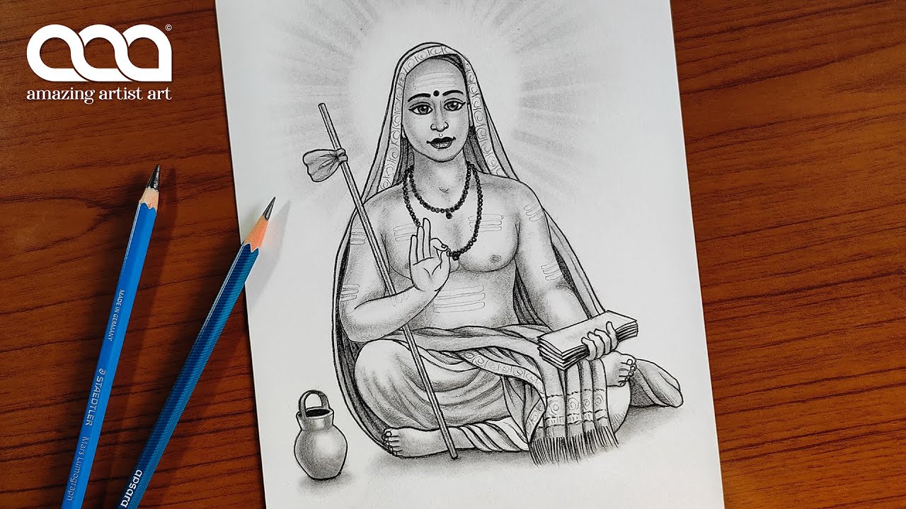 Adi Shankaracharya Drawing | आदि गुरु शंकराचार्य जी की Drawing कैसे ...