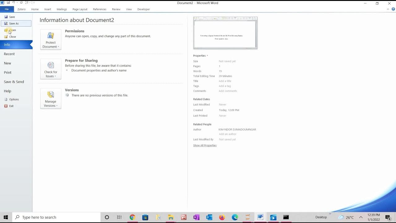 Converting a Jupyter Notebook file into MS Word file using Pandoc - YouTube