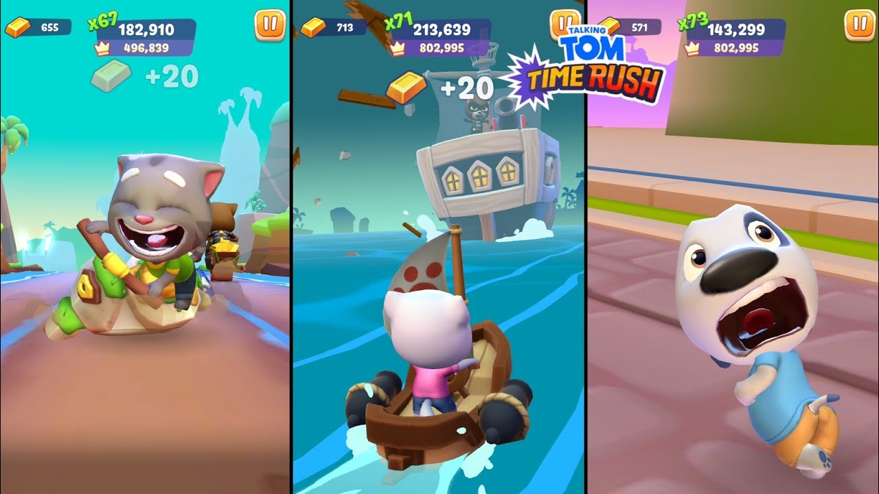 Talking Tom Time Rush Chase The Boat Vs Volcano Chase Vs Bike Chase ...