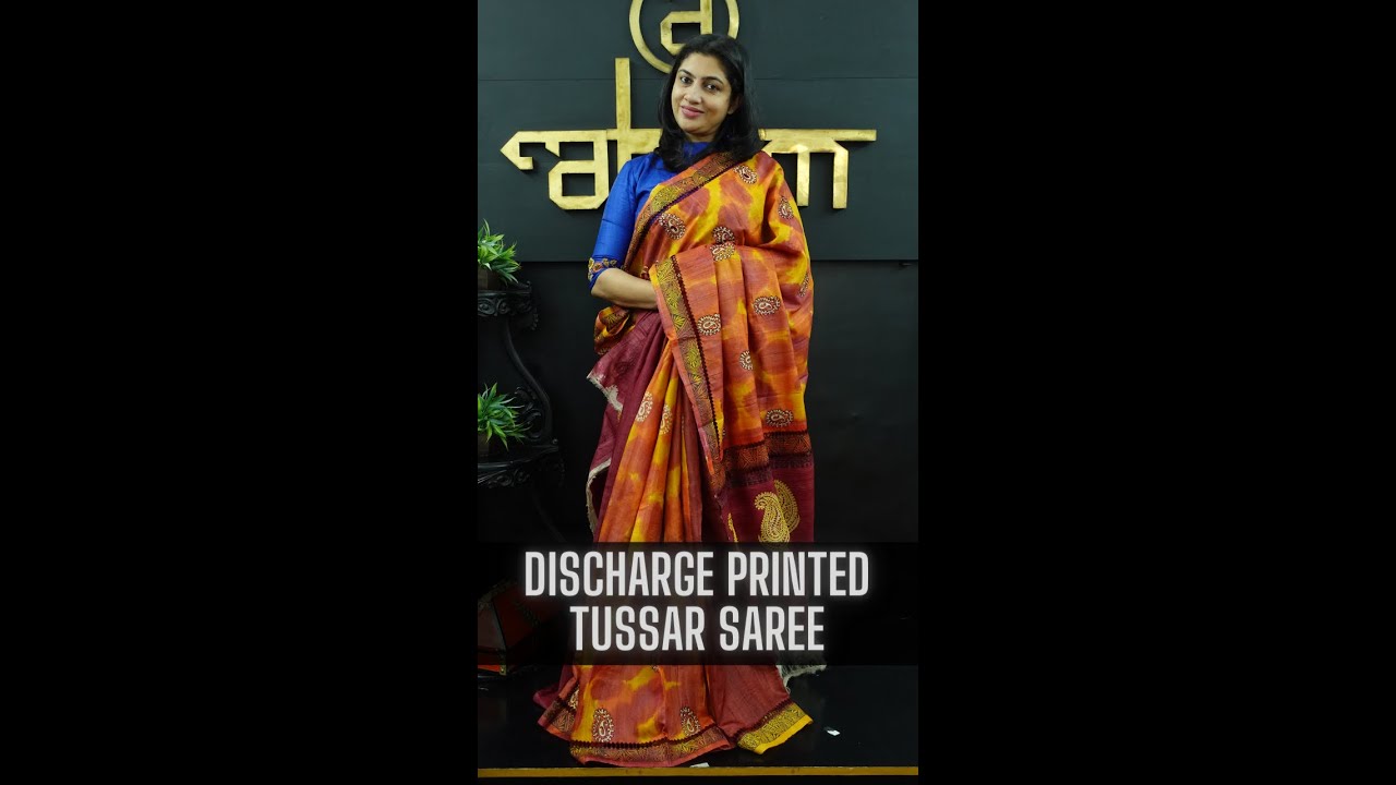 Discharge Printed Tussar Saree - YouTube