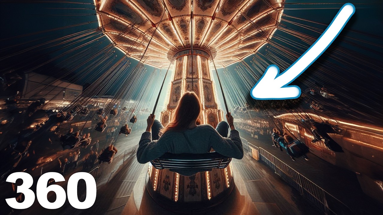 360° Theme Park at Night 🌙 Big Swing Rollercoaster - YouTube