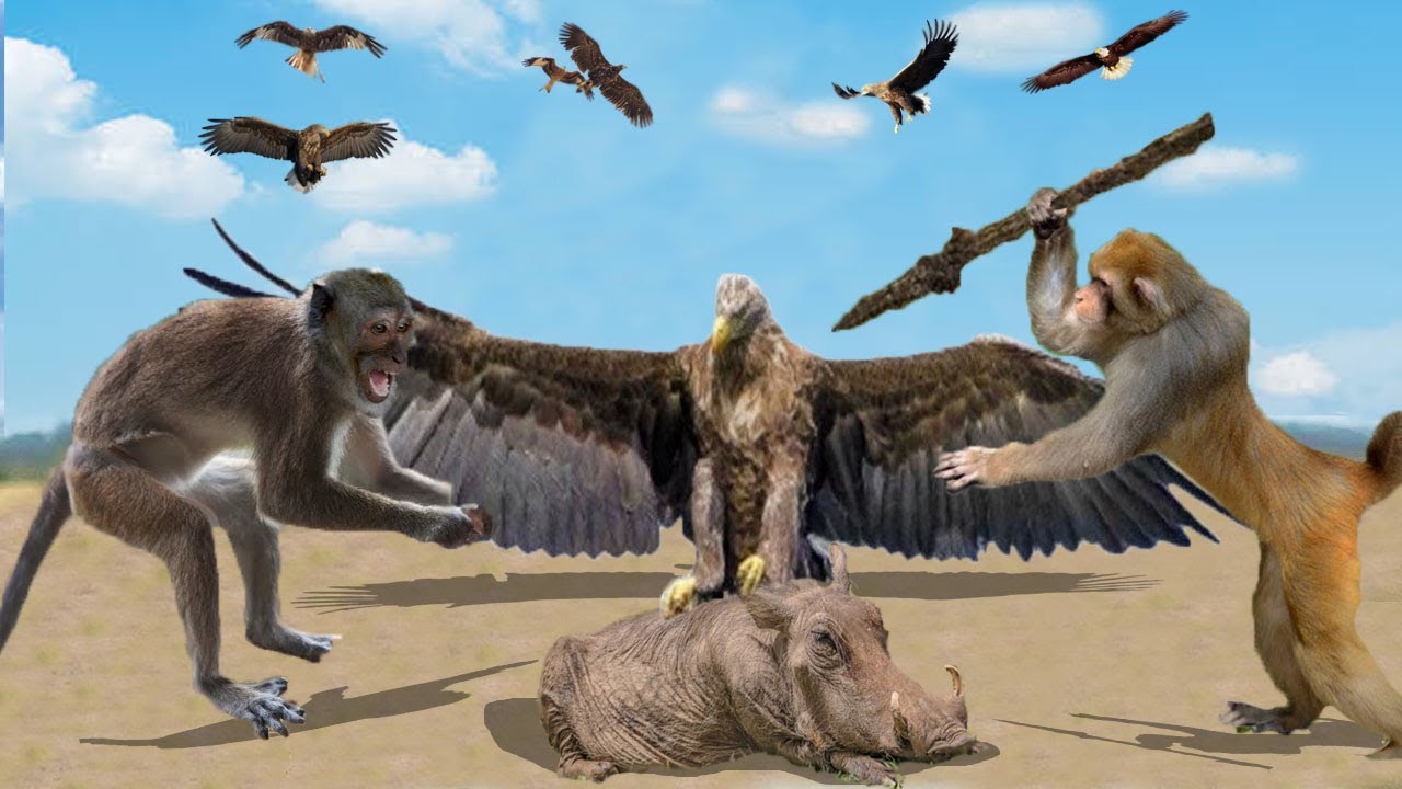 Amazing! Capuchin Monkey Save Warthog From Banded Eagle Hunt || Eagle ...