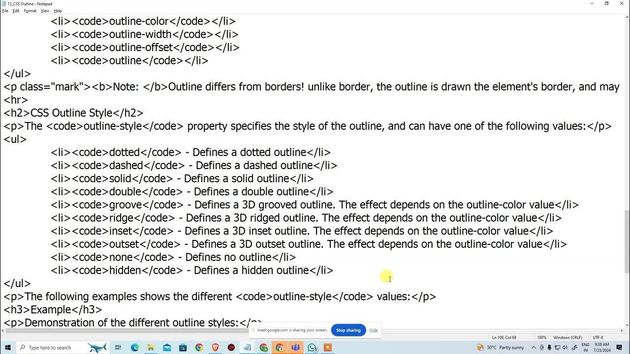 CSS Outline Completed and CSS Text Part-1 23.07.24 - YouTube