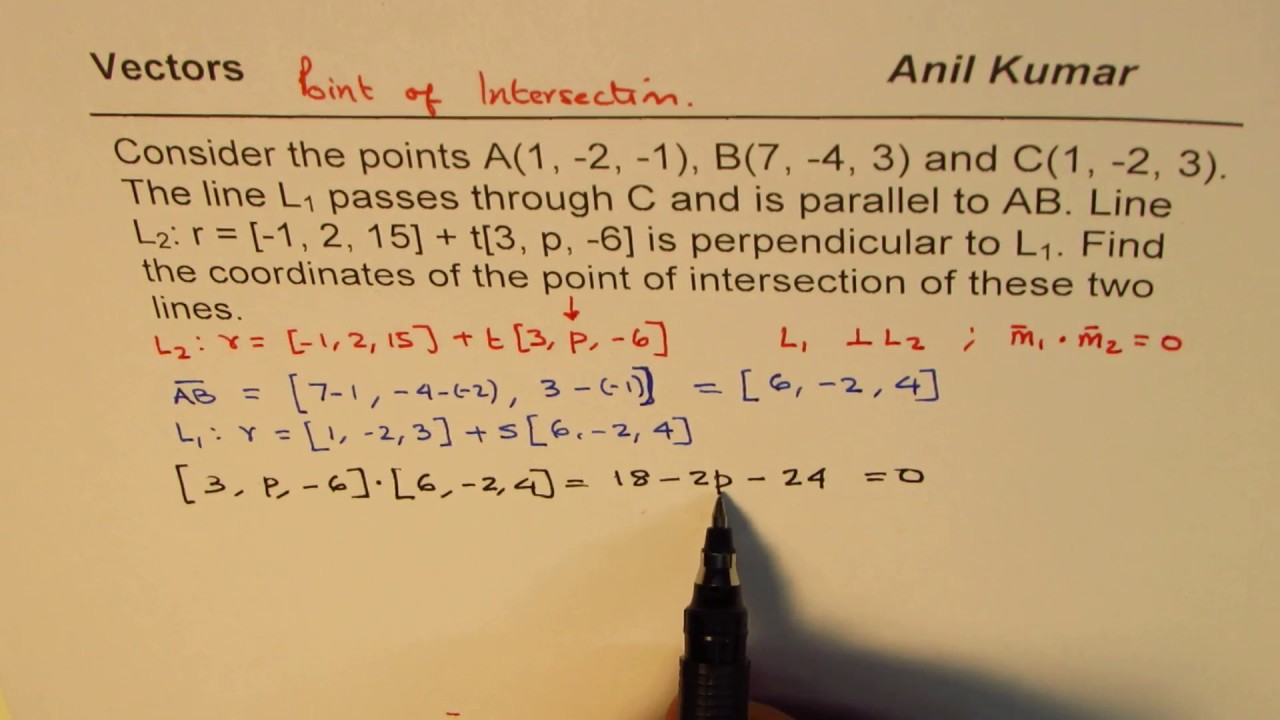 Find parameters and the point of Intersection of Lines vectors Q6 ...