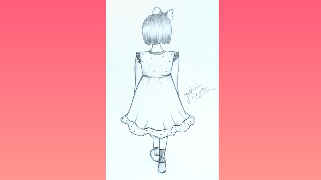 How to draw a backside little girl - for beginners | Easy drawing ...