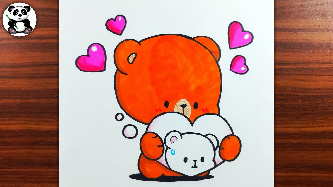 Cute bear fall in love drawing and colouring | easy drawing | couple ...