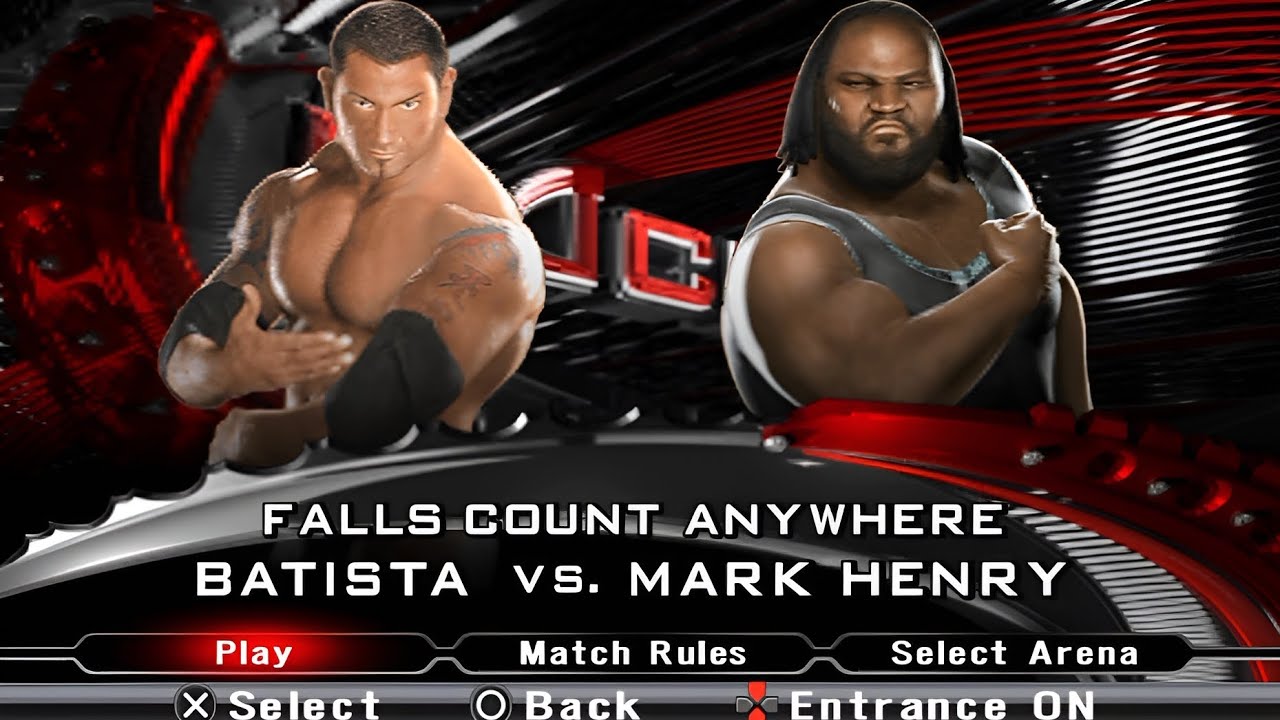WWE SVR 2009-Batista Vs Mark Henry Fall Count Anywhere Match||Com Vs ...