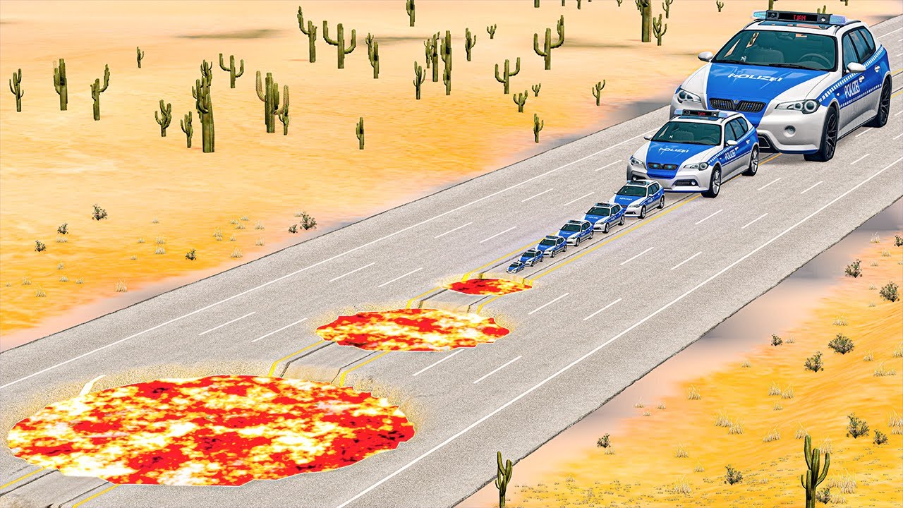 Super Giant Police Car vs Lava - BeamNG.Drive - YouTube