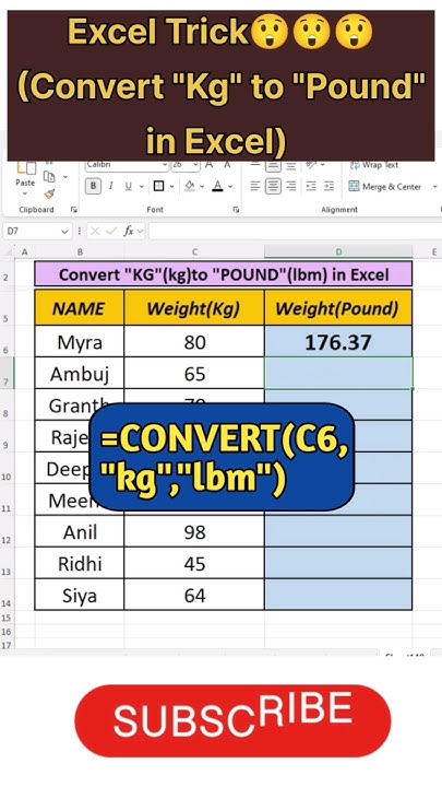 ExcelTrick😲#Convert "kg" to " Pound" in Excel#CONVERT() Function#excel#excelformula# ...