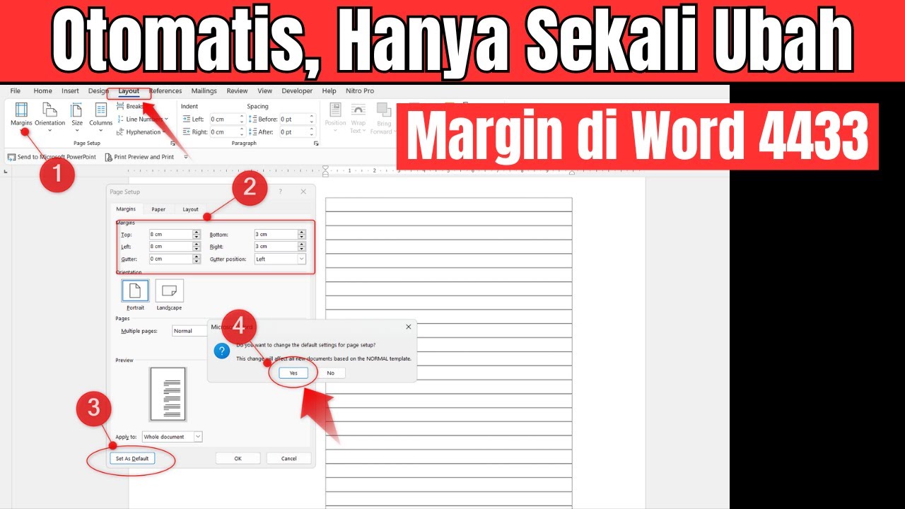 Otomatis Cara Mengatur Margin 4433 di Word Default - YouTube