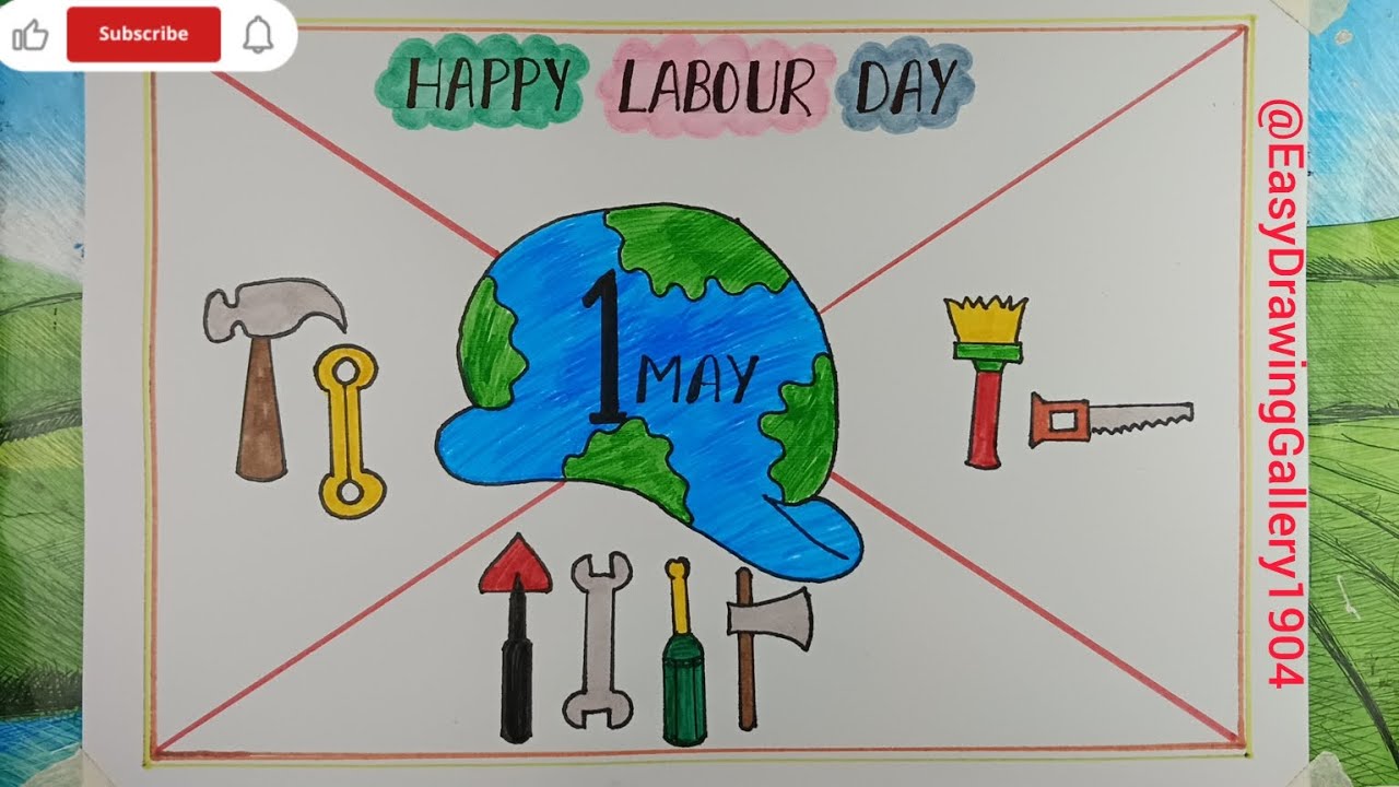 World 🌎LABOUR DAY Drawing Easy Step| World 🌎LABOUR DAY Poster Drawing ...