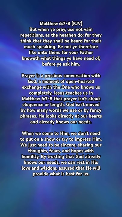 God Knows Our Needs: Find Peace in Honest Prayer, Reflecting Matthew‬ ‭6‬:‭7‬-‭8‬ - YouTube
