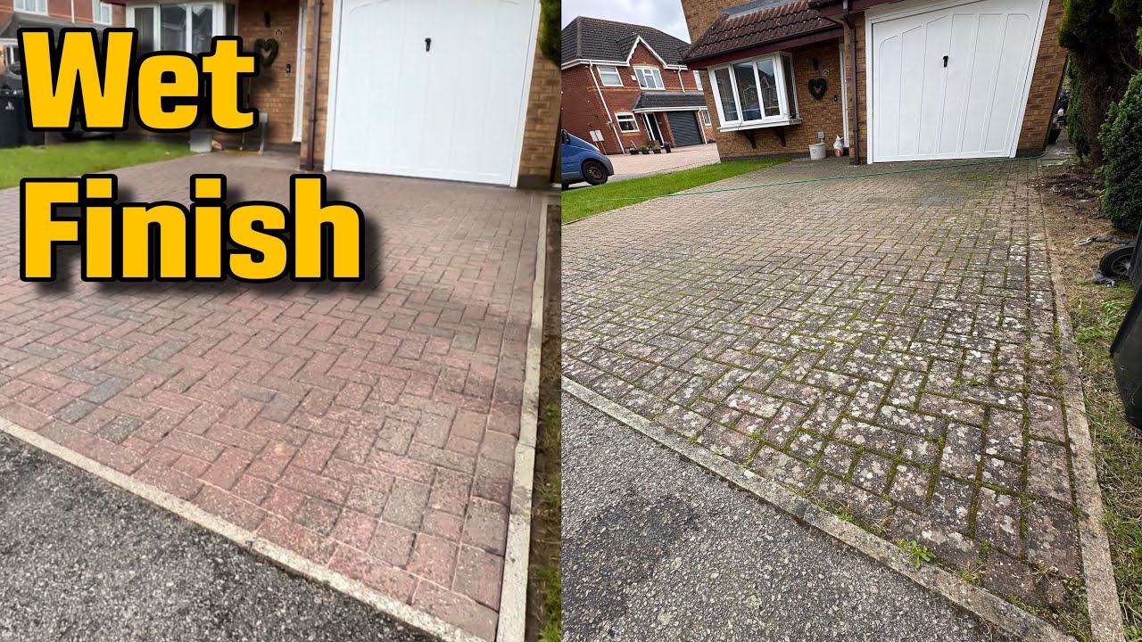 Wet finish, a spotty driveway pressure washing | oddly satisfying - YouTube