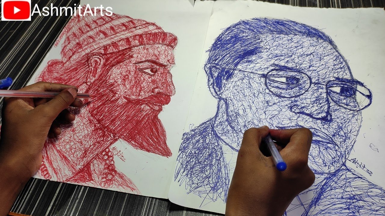 Drawing Two Different Face With Two Hands - YouTube