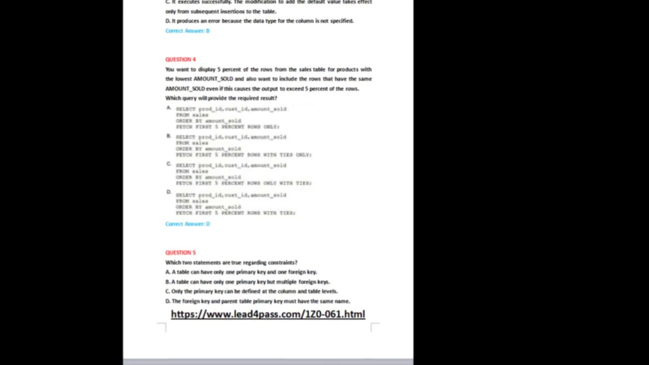 [Latest Dumps] High Quality Oracle 1Z0-061 Dumps Exam Questions And ...