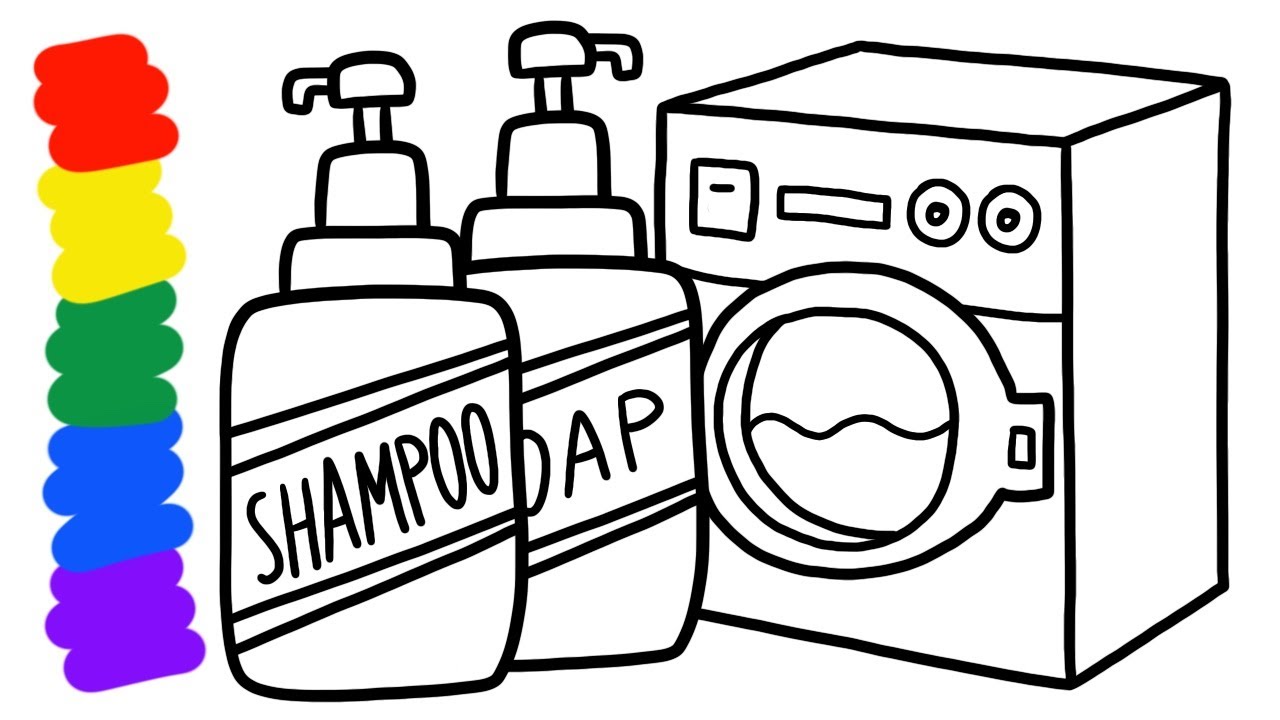 Shampoo, washing machine painting and coloring. शैम्पू रंग पेज. 세탁기, 목욕 ...
