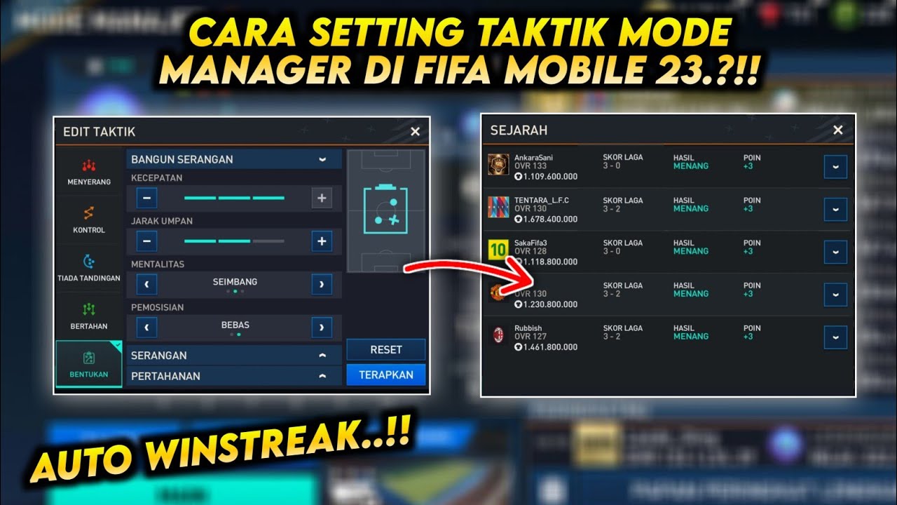 CARA SETTING TAKTIK MODE MANAGER DI FIFA MOBILE 2023. - YouTube
