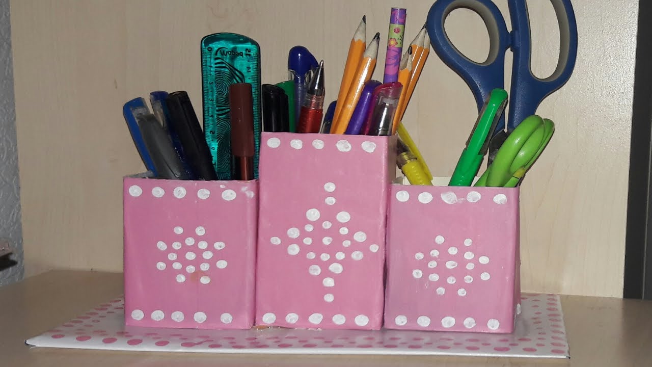 DIY Pen Stand:How make beautiful pen stand using waste box/Pen/pencil ...