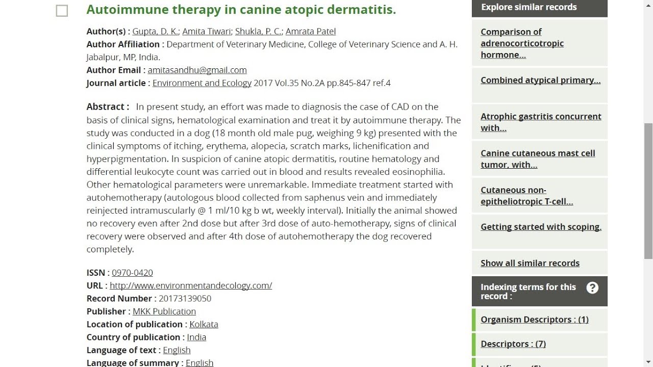 Autohemotherapy in canine atopic dermatitis, Study of Veterinary ...