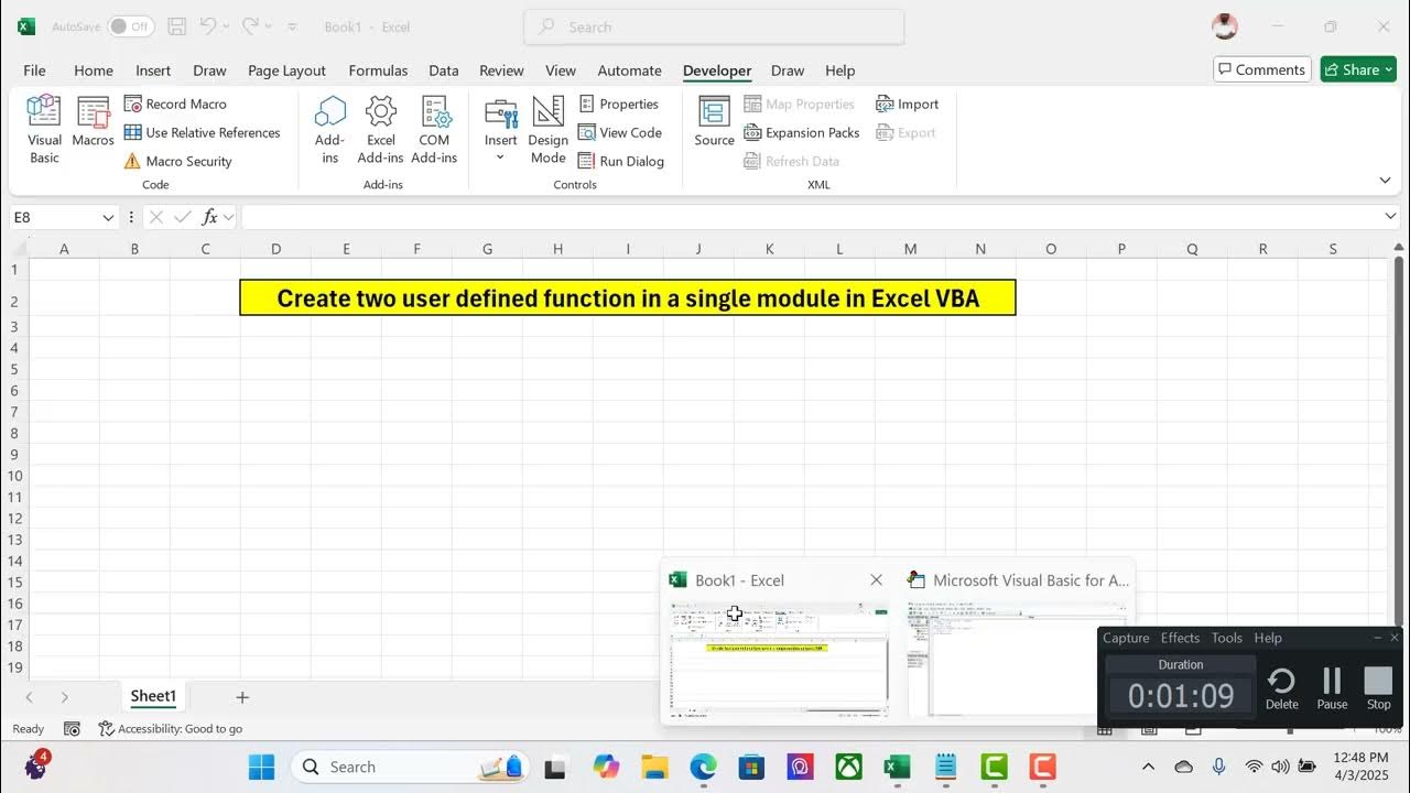 Create two user defined functions in a single module in Excel VBA - YouTube