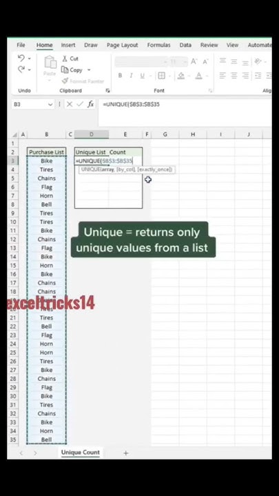 Get Unique value using the UNIQUE function in excel | Unique count - YouTube