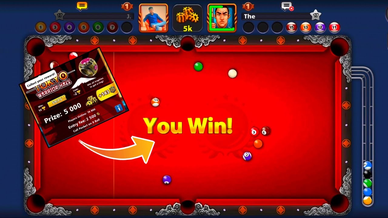 8 Ball Pool Win 5k Doller Ground Only 1Min | Tokyo Warrior Hall - YouTube