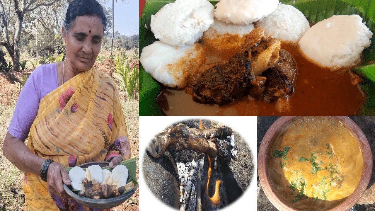 VillageStyle Soft Idli with Healthy Goat Leg Soup and Mutton Curry ...