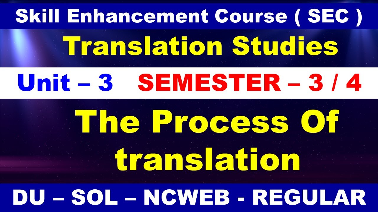 UNIT 3 The Process Of translation SEC I BA Program & BA Hons I ...