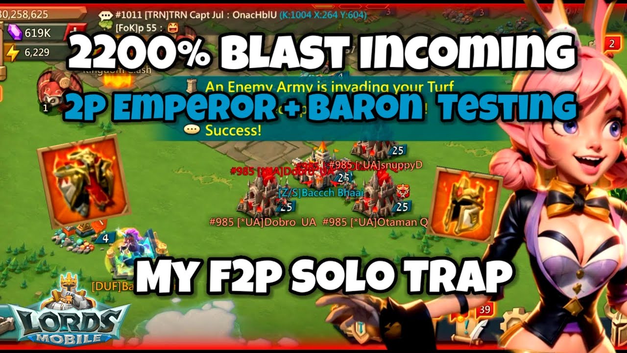 Lords Mobile - 2200% Stats 2p Emperor and Baron coming for My Solo Trap ...