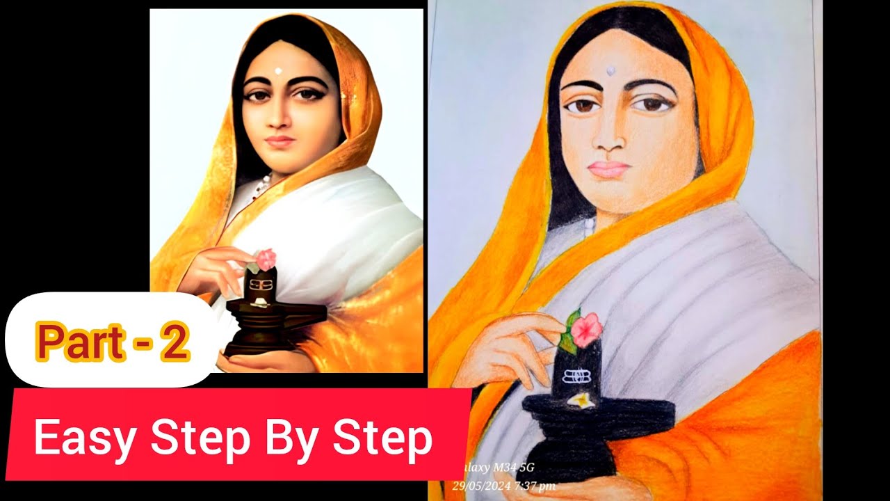 How To Draw Ahilya Dev Holkar Easy|| Step By Step With Pencil Colour ...