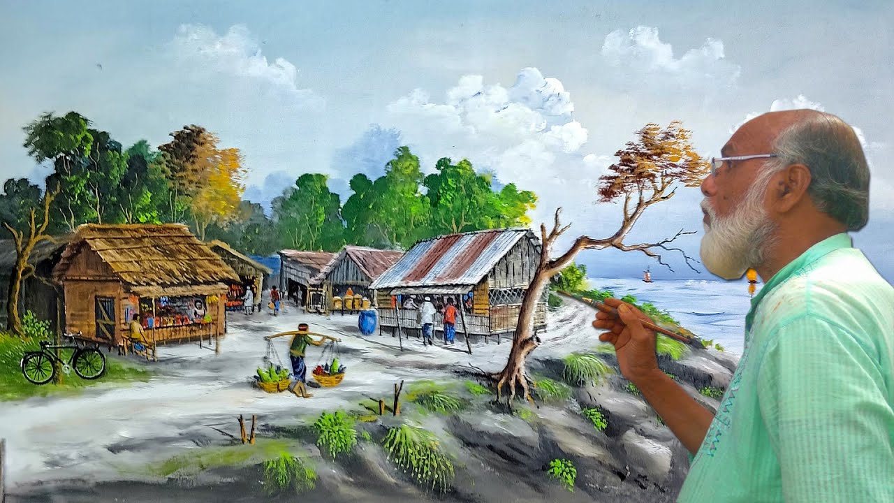 একজন প্রকৃত শিল্পী! মহুর্তেই এঁকে ফেলেন গ্রাম বাংলার সব দৃশ্য! Nobonur Art Rangpur - YouTube