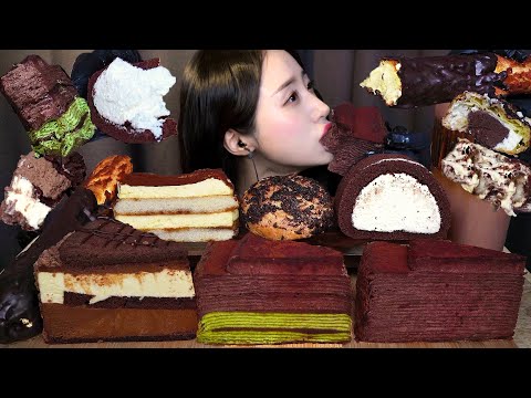 🍫WHIPPED CREAM CHOCOLATE CAKE ASMR MUKBANGㅣDESSERT CREPE TIRAMISU COOKIE EATING SOUND