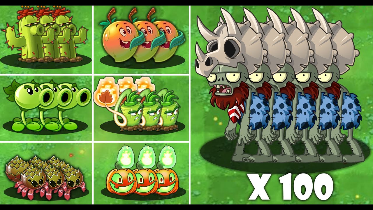 100 Plants Max Level Vs 100 Jurassic Fossilhead Zombies With Terrified ...