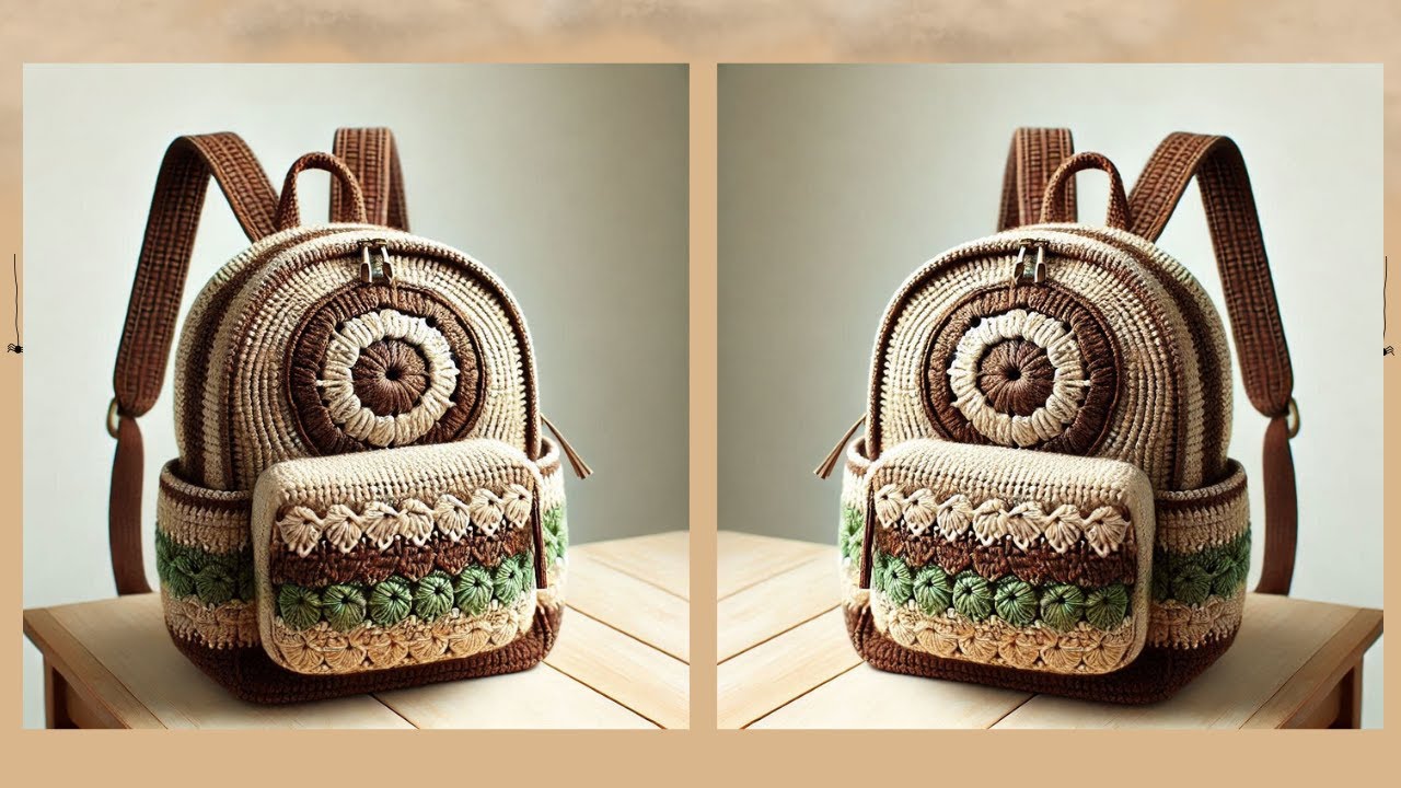 BEAUTIFUL CROCHET BACKPACK WITH BROWN & GREEN COLOR COMBINATION ...