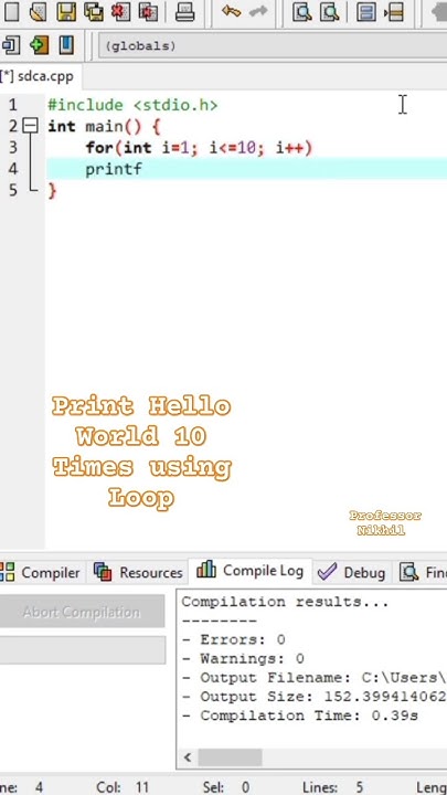 Print Hello World Using For For Loop Simple Program In C Language Coding Programming Shorts