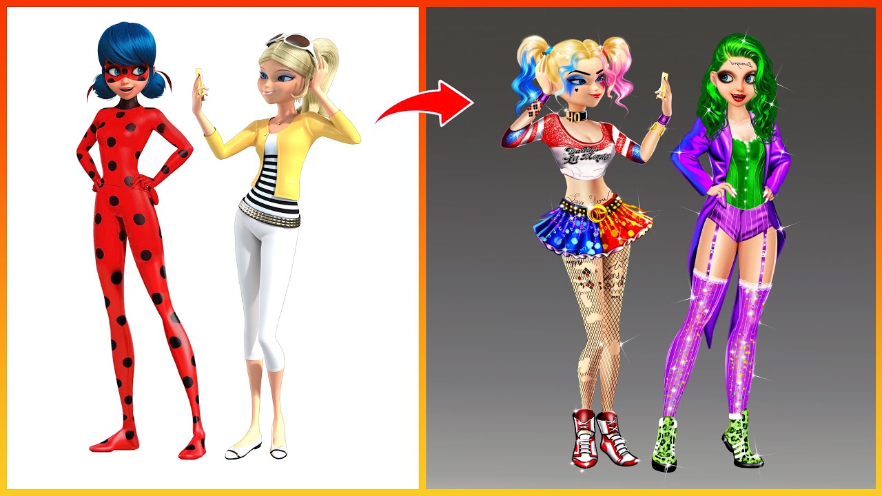 Ladybug, Chloe Get a DARK Makeover with Harley Quinn and Joker - YouTube