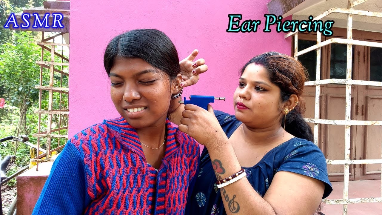 ASMR~ Doing School Girl Ear Piercing Original Outdoor (Whispering ...