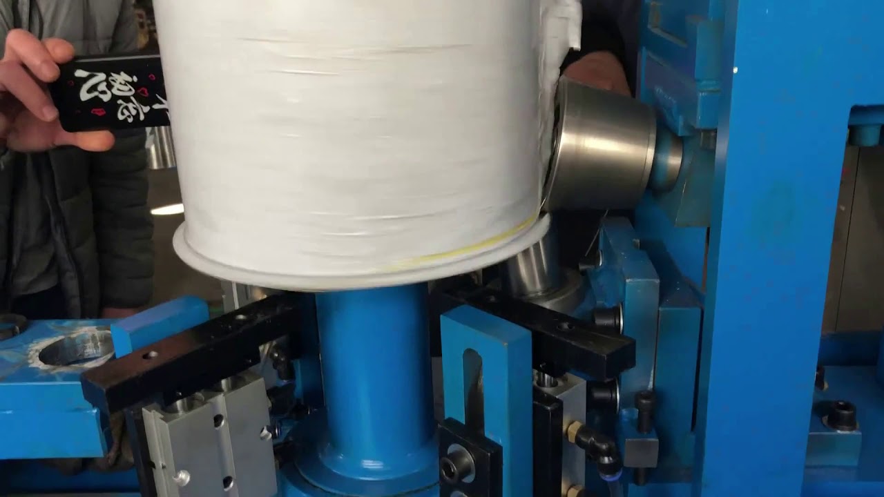 Cylinder stainless steel metal drum flanging machine - YouTube