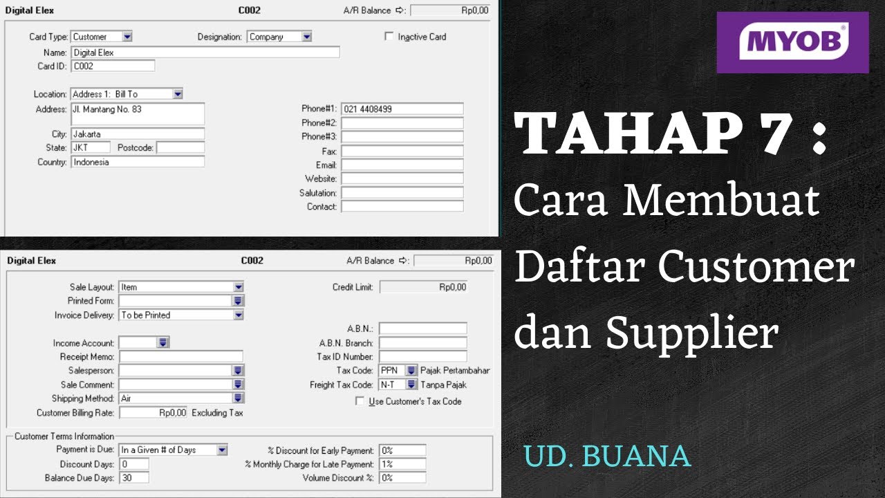 TAHAP 7 - Cara Membuat Daftar Customer & Supplier || UD. BUANA || MYOB Accounting - YouTube