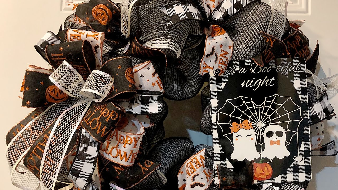 How to make a 10in Double Poof Boo wreath - YouTube