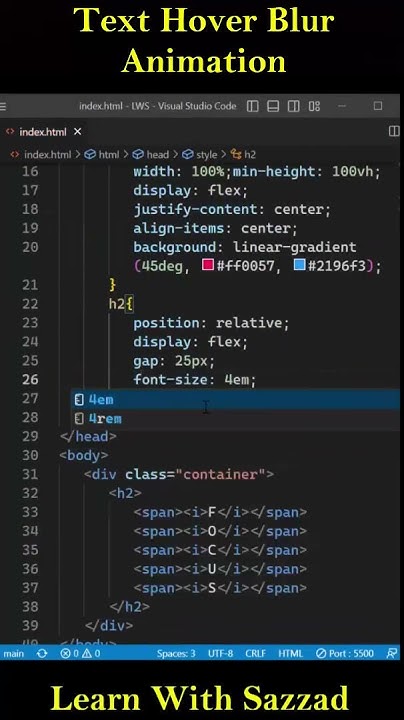Text Hover Blur Animation by HTML & CSS | Code in the Comment | #reels #shorts #html #css - YouTube