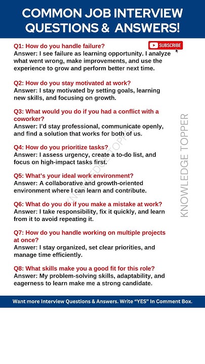 8 Most Common Job Interview Questions and Answers - YouTube