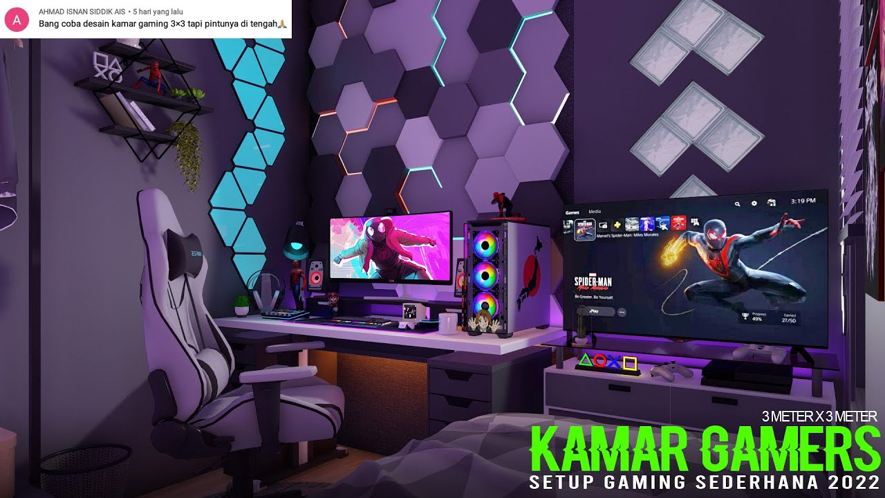 KAMAR GAMERS MINIMALIS FUTURISTIK Ukuran 3x3 meter dengan SETUP GAMING SIMPLE 2022 - YouTube