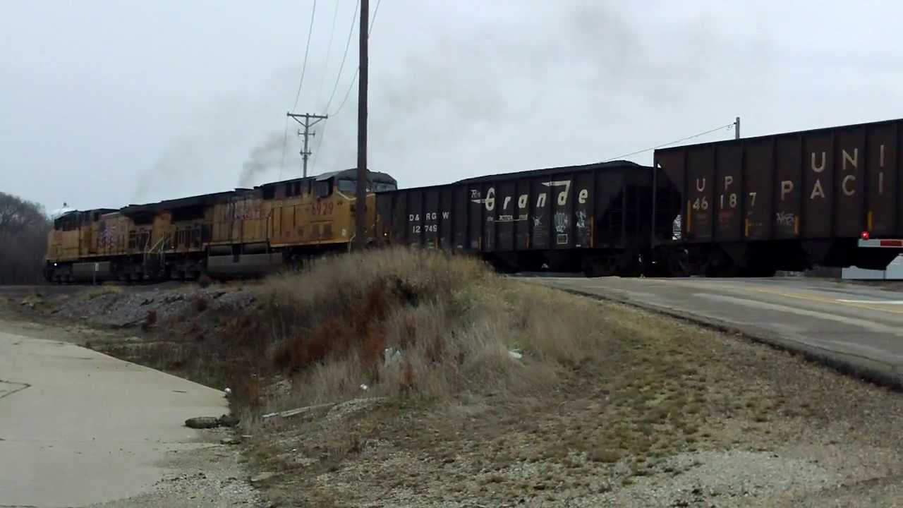 UP Engine 5685 with old coal cars UP MP CNW BN DRGW in Rochelle IL HD ...