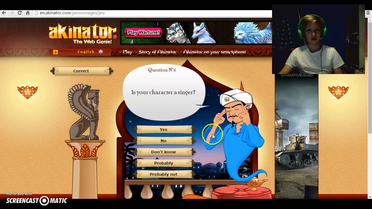 Akinator Gameplay - In English - Youtube - YouTube