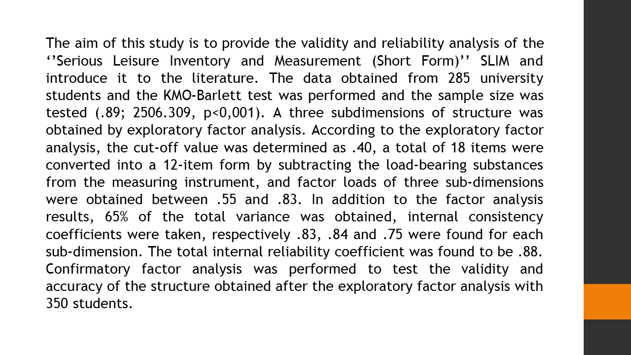 Serious Leisure Inventory and Measurement Short Form Validity and ...