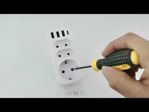 3 way German Outlet EU Plug Power Strip With 4 USB Port Charging Socket Converter
