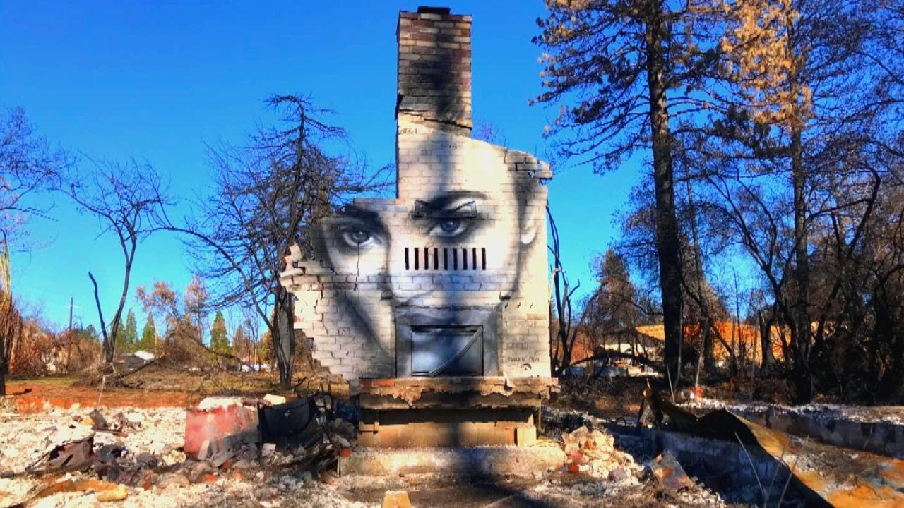 Artist Paints Striking Mural on Remains of Burned-Down Home - YouTube