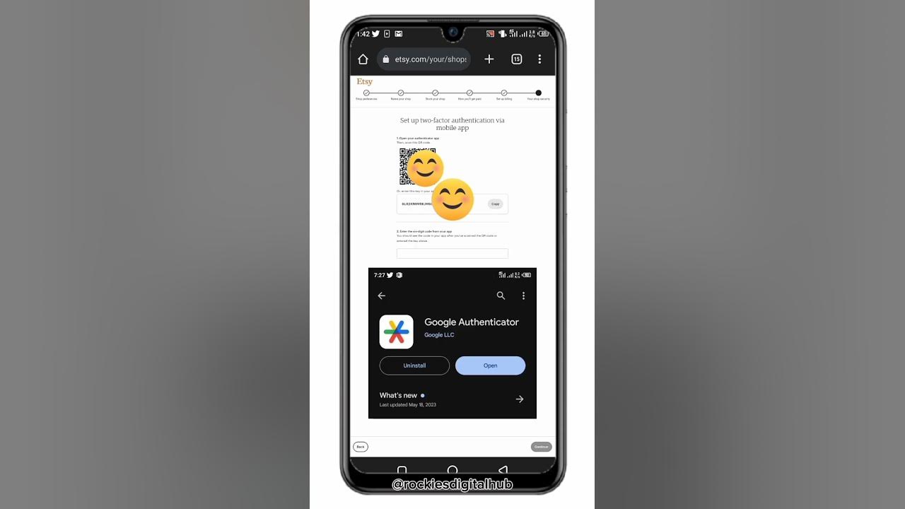 Set up two authentication on Etsy using authenticator app without scanning the QR Code - YouTube